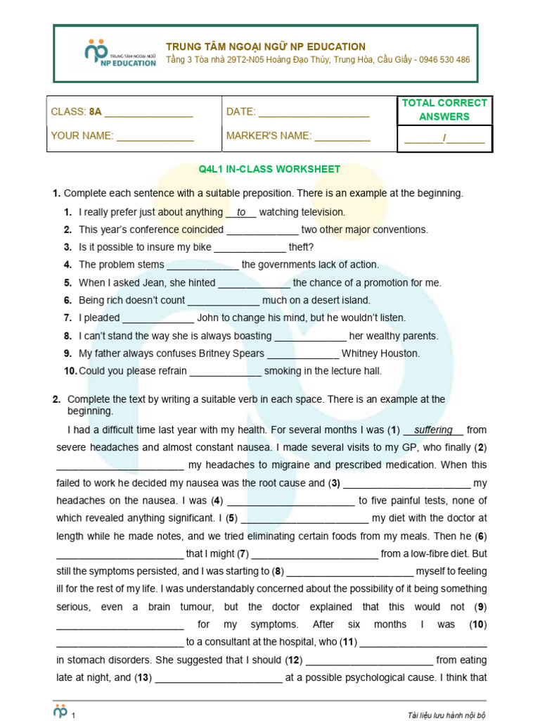 8a Q4L1 In-Class Worksheet | PDF | Headache | Diseases And Disorders