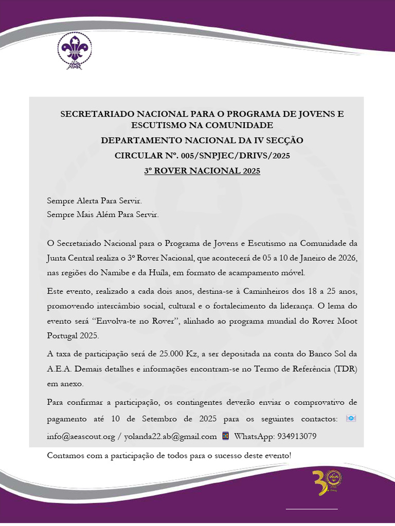 CIRCULAR 005- Rover Nacional 2026 | PDF