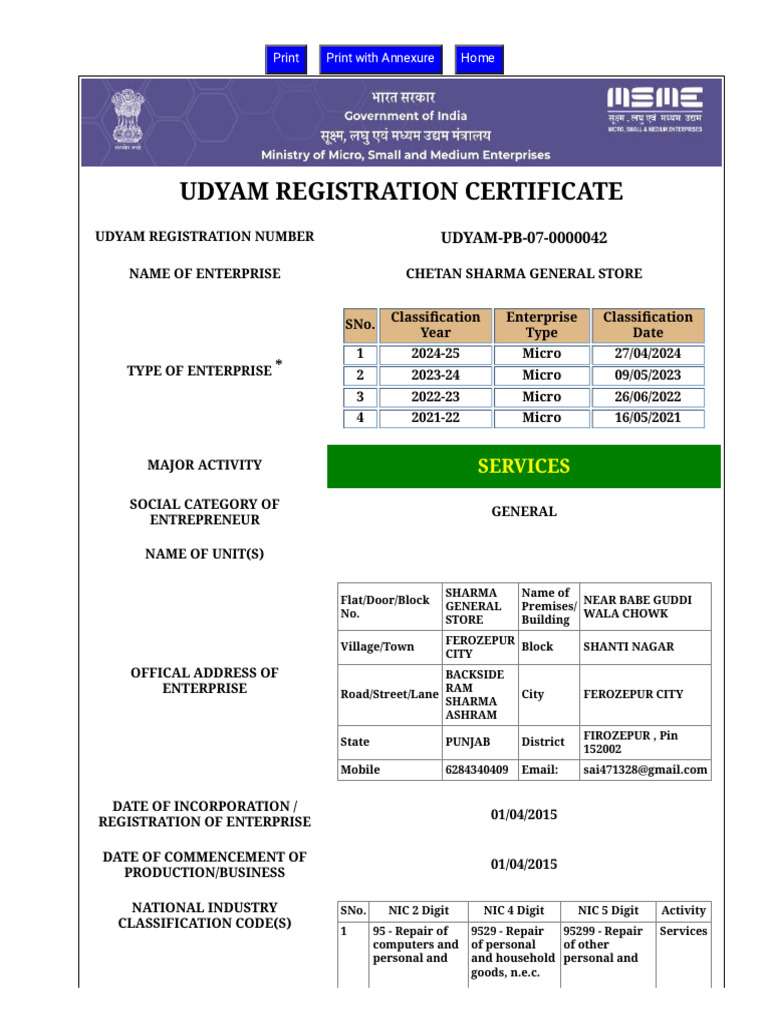 Print - Udyam Registration Certificate | PDF