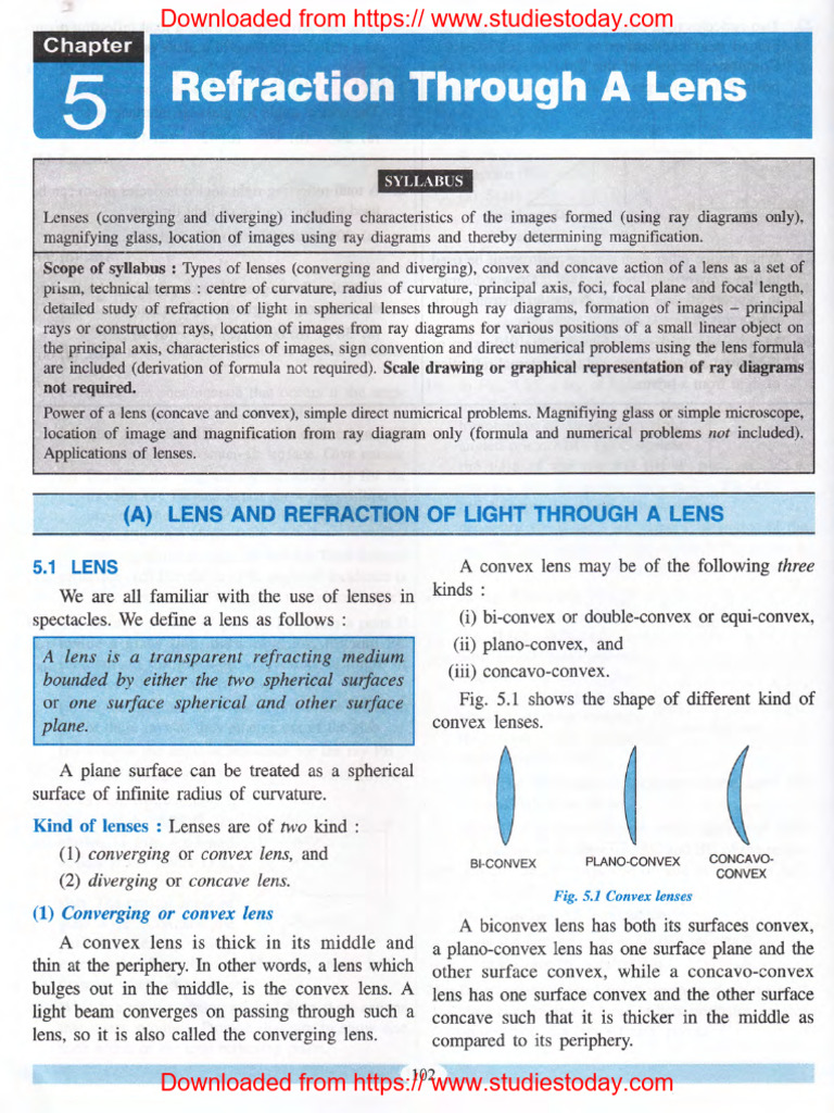 ICSE Selina Class 10 Physics Chapter 05 Refraction Through A Lens | PDF | Optics | Light