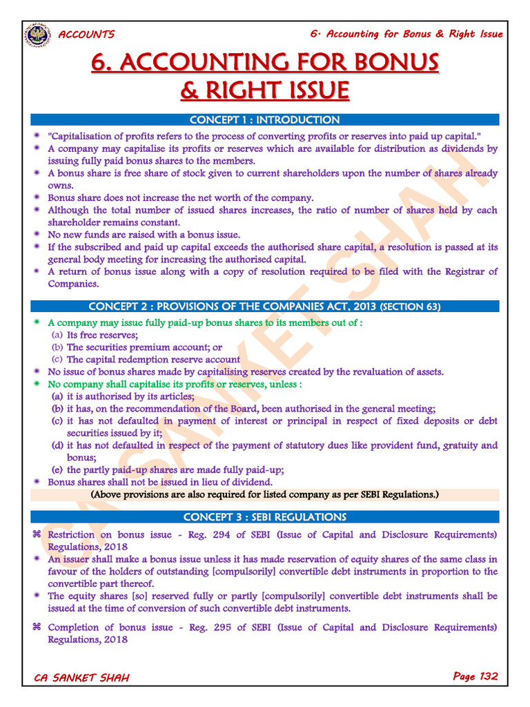 Accounting for Bonus and Rights Issues | PDF | Share (Finance) | Equity ...
