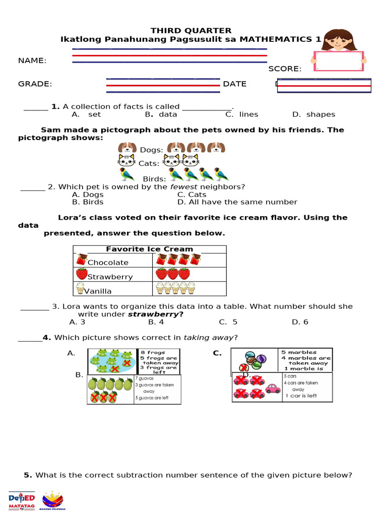 Q3-MATATAG-PT-MATHEMATICS-1-SY2024-2025-FINAL | PDF | Subtraction