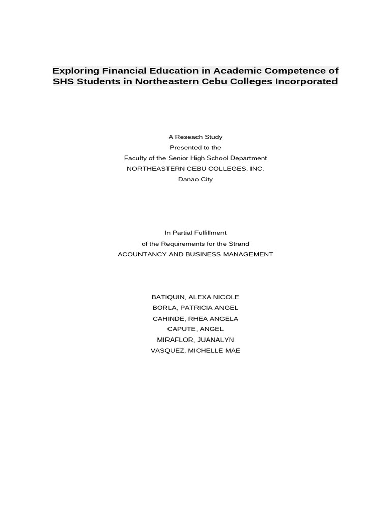 Research Final Copy (2) | PDF | Financial Literacy | Human Capital