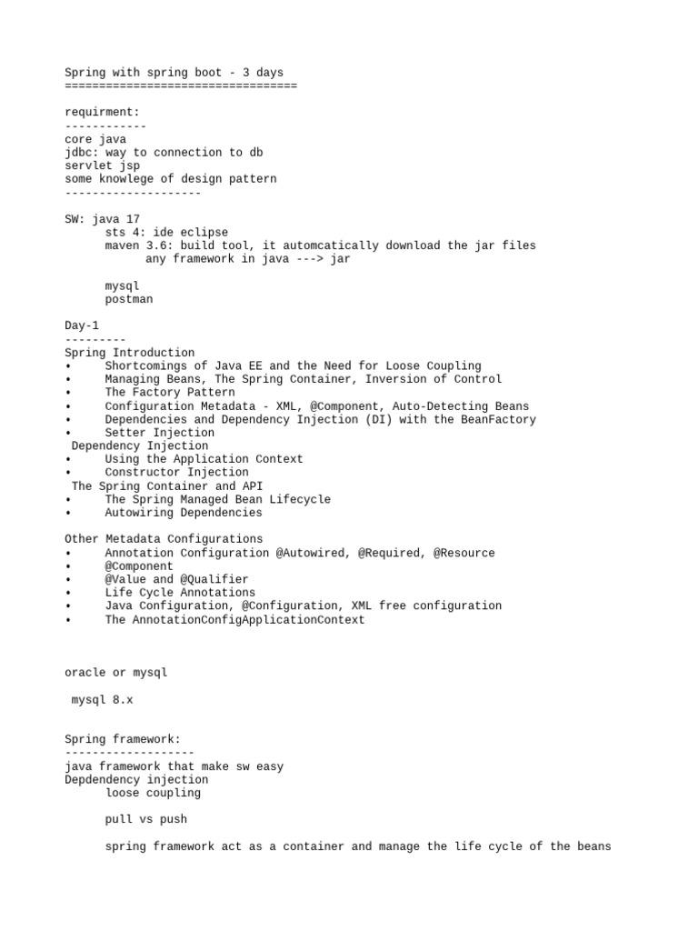 Spring Boot Development: 3-Day Guide | PDF | Spring Framework | Java ...