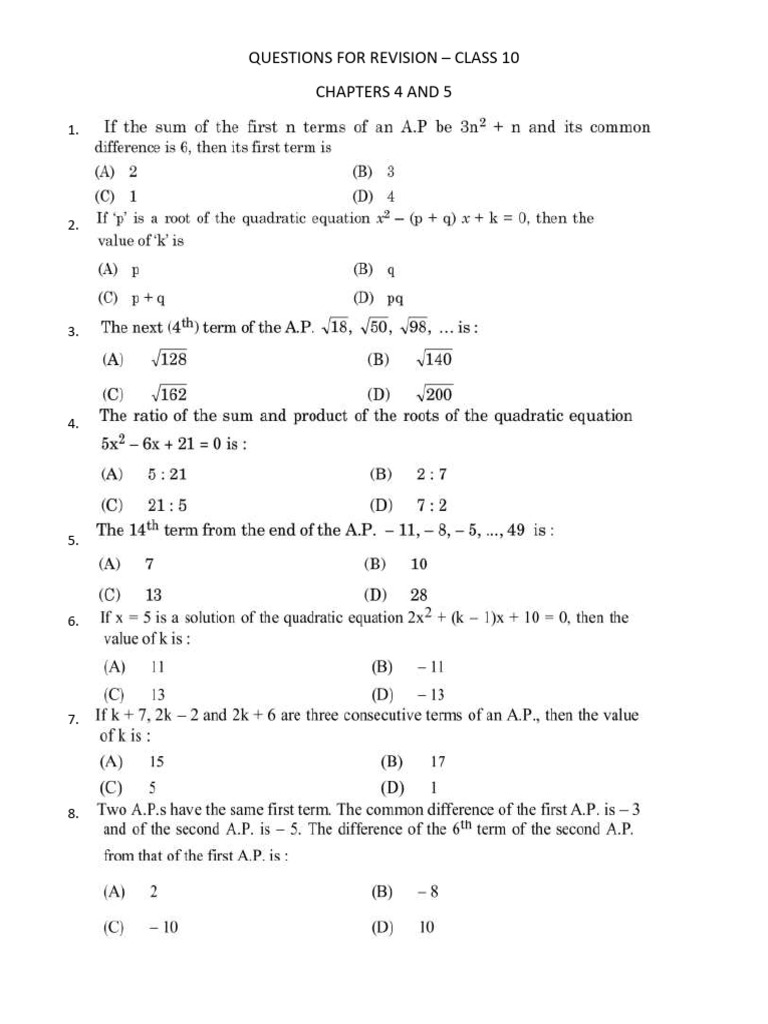 Questions For Revision - Class 10-CH4, CH5 | PDF