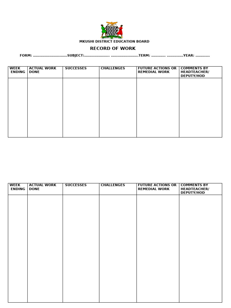 CBC Record of Work Template | PDF
