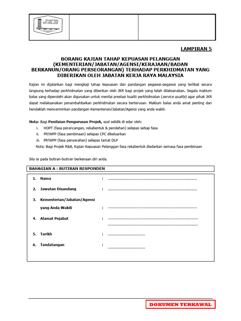 Borang Kajian Tahap Kepuasan Pelanggan - JKR - PK (P) .11-5 K8 | PDF