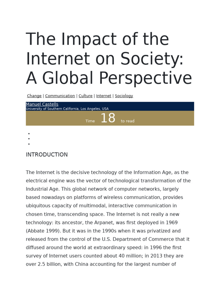 The Impact of Internet To The Society | PDF | Social Networking Service ...