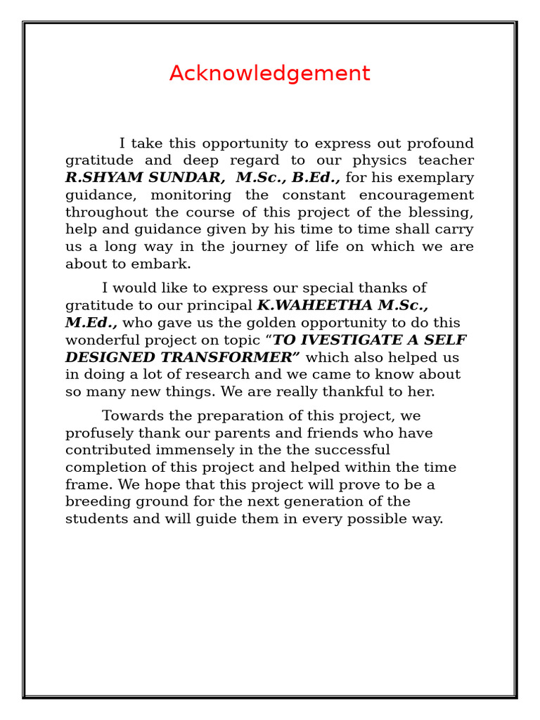 Acknowledgment for Physics Project | PDF