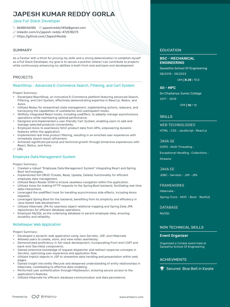 Japesh Kumar Reddy Gorla Resume | PDF | Databases | Web Development