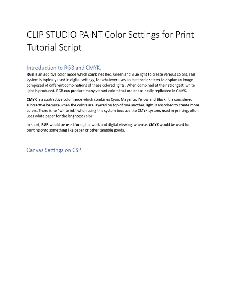 CLIP STUDIO PAINT Color Settings for Print Tutorial | PDF | Rgb Color Model | Color