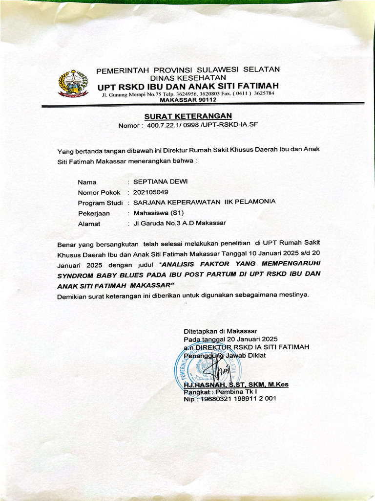 Surat Selesai Meneliti | PDF