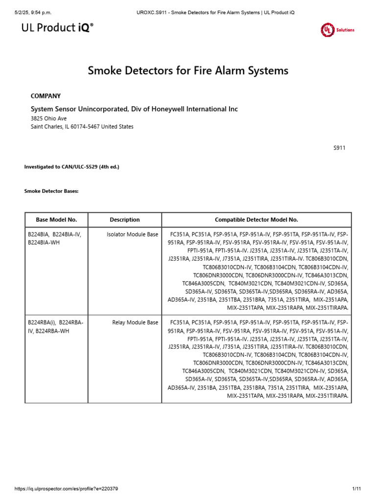 Smoke Detector Base Models Overview | PDF | Sensor | Manufactured Goods