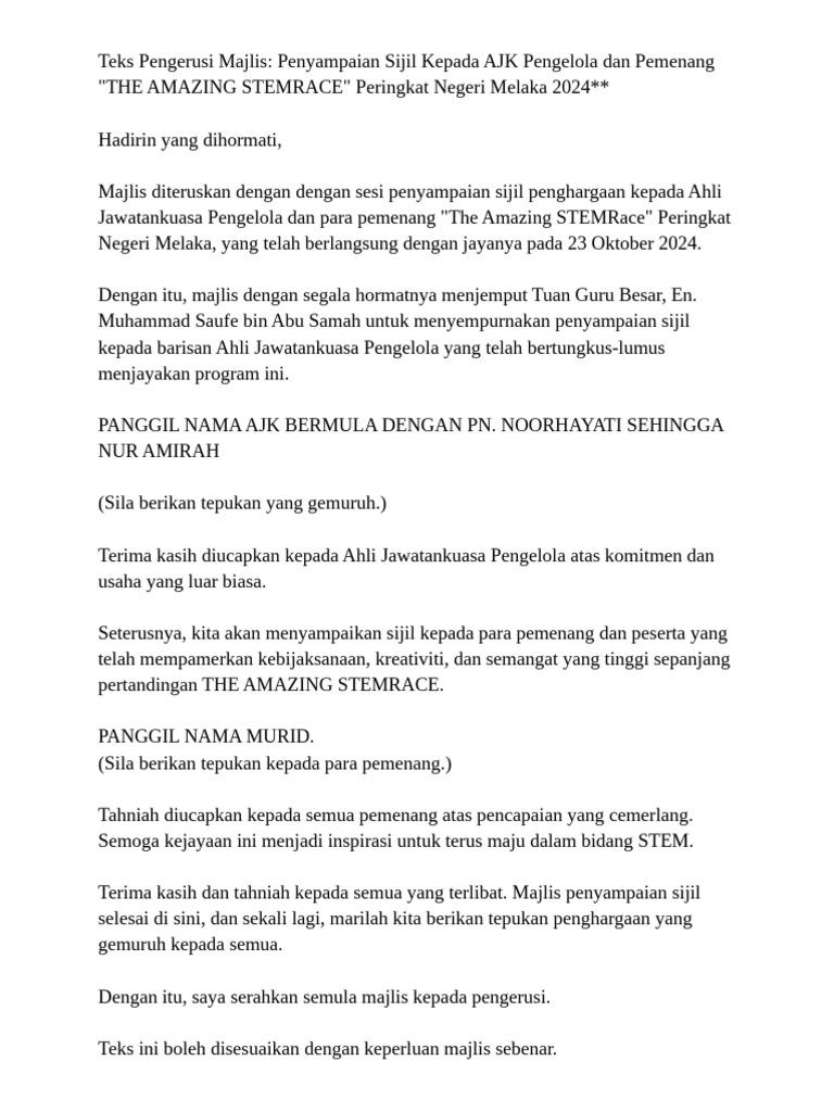 Teks Pengerusi Majlis | PDF