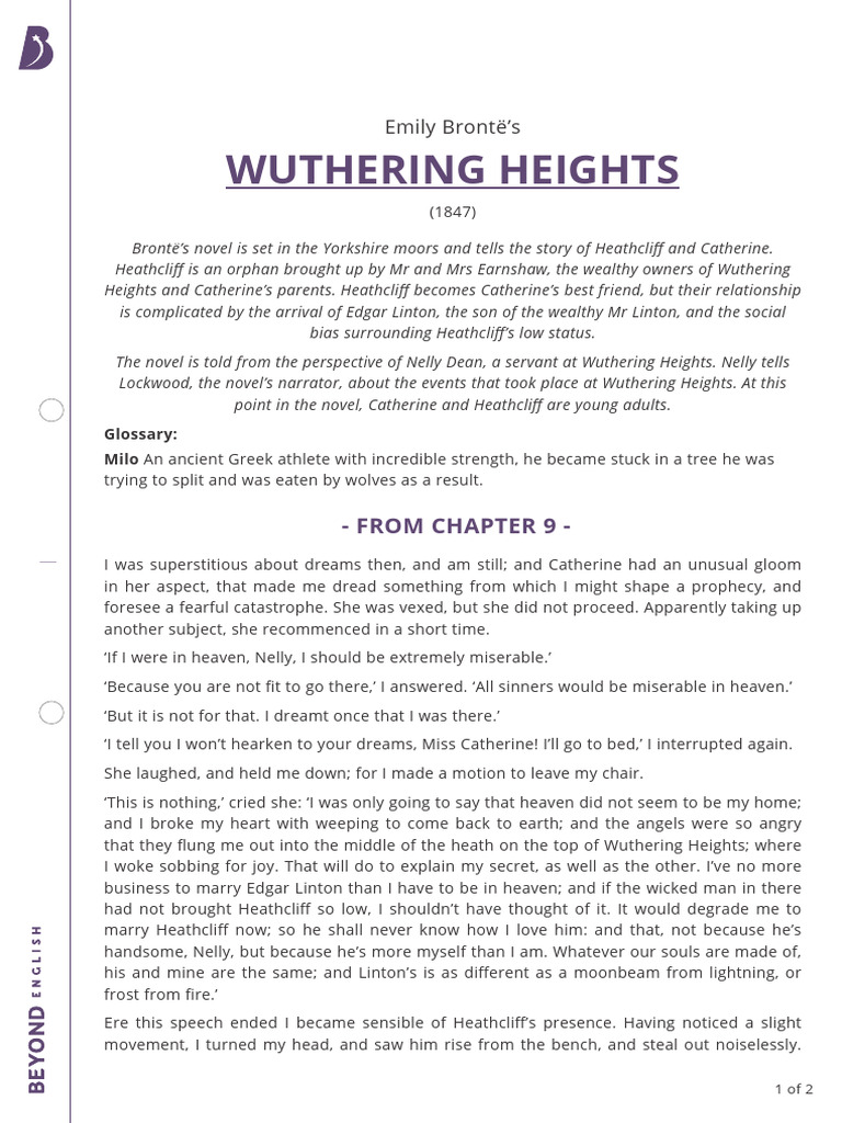 Wuthering Heights Comprehension Extract | PDF | Wuthering Heights ...
