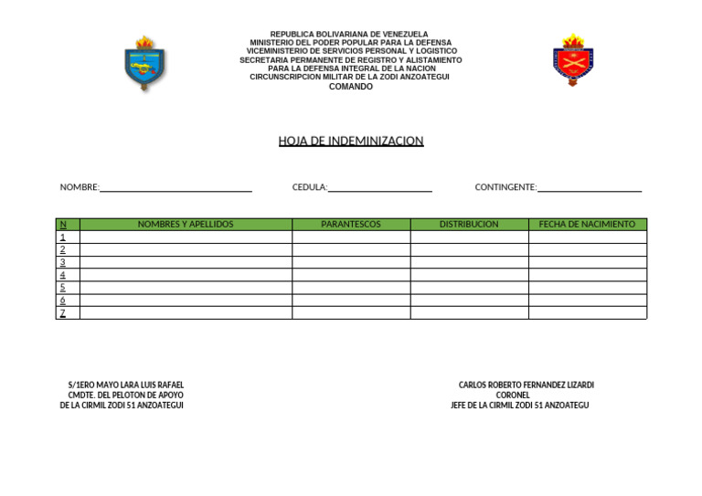 Hoja de Indemnización ZODI Anzoátegui | PDF