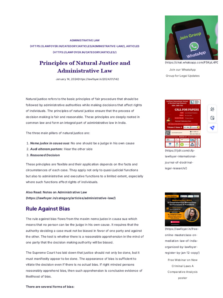 Principles of Natural Justice and Administrative Law - LawFoyer | PDF ...