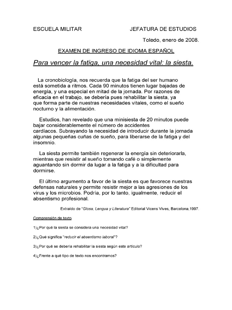 Examen de Idioma Espa Ol 2008 (Cuerpo Comando y Cuerpo de Apoyo) | PDF