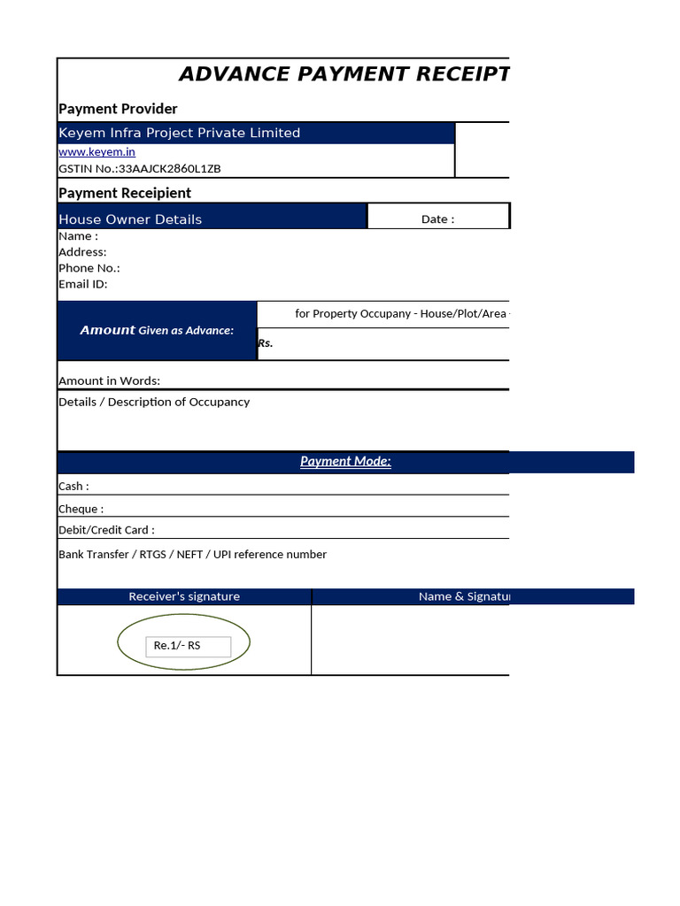 Advance Payment Receipt Template | PDF