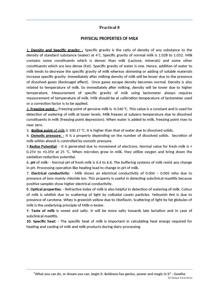Physical Properties of Milk | PDF | Milk | Density
