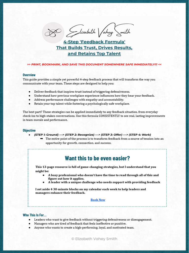4-Step 'Feedback Formula' - Elizabeth Vahey Smith | PDF | Psychology ...