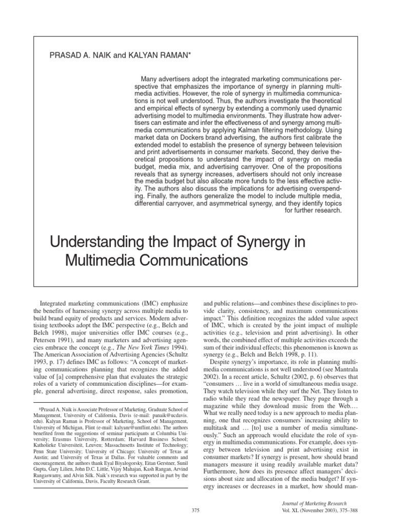 Understanding the Impact of Synergy in Multimedia Communications | PDF ...