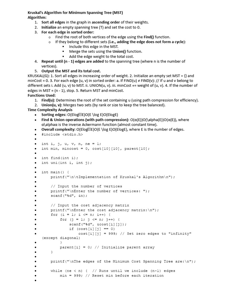 Kruskal and Prim's Algorithm | PDF | Graph Theory | Computational Complexity Theory