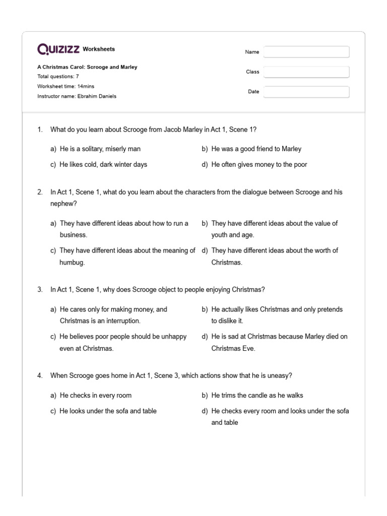 A Christmas Carol - Scrooge and Marley - Quizizz 3 | PDF | Ebenezer ...