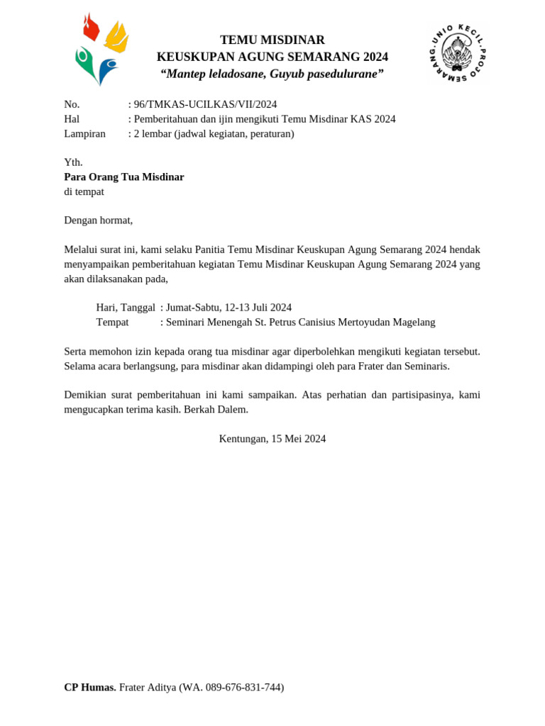 Surat Ijiin Ortu Misdinar | PDF
