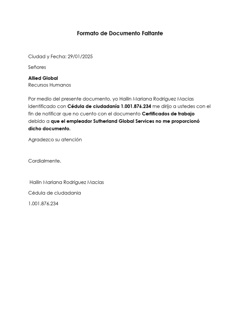 Formato de Documento Faltante | PDF