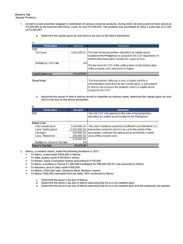 Donors Tax Sample Problem | PDF