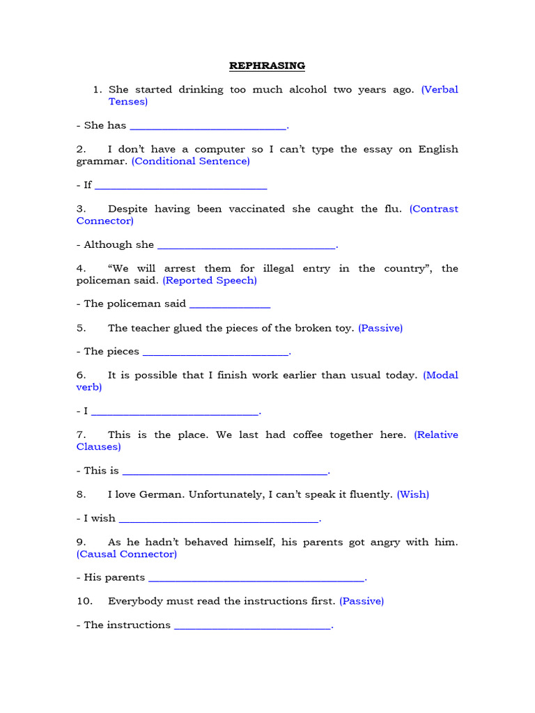 English Rephrasing 1 Mixed | PDF | Verb | Language Mechanics