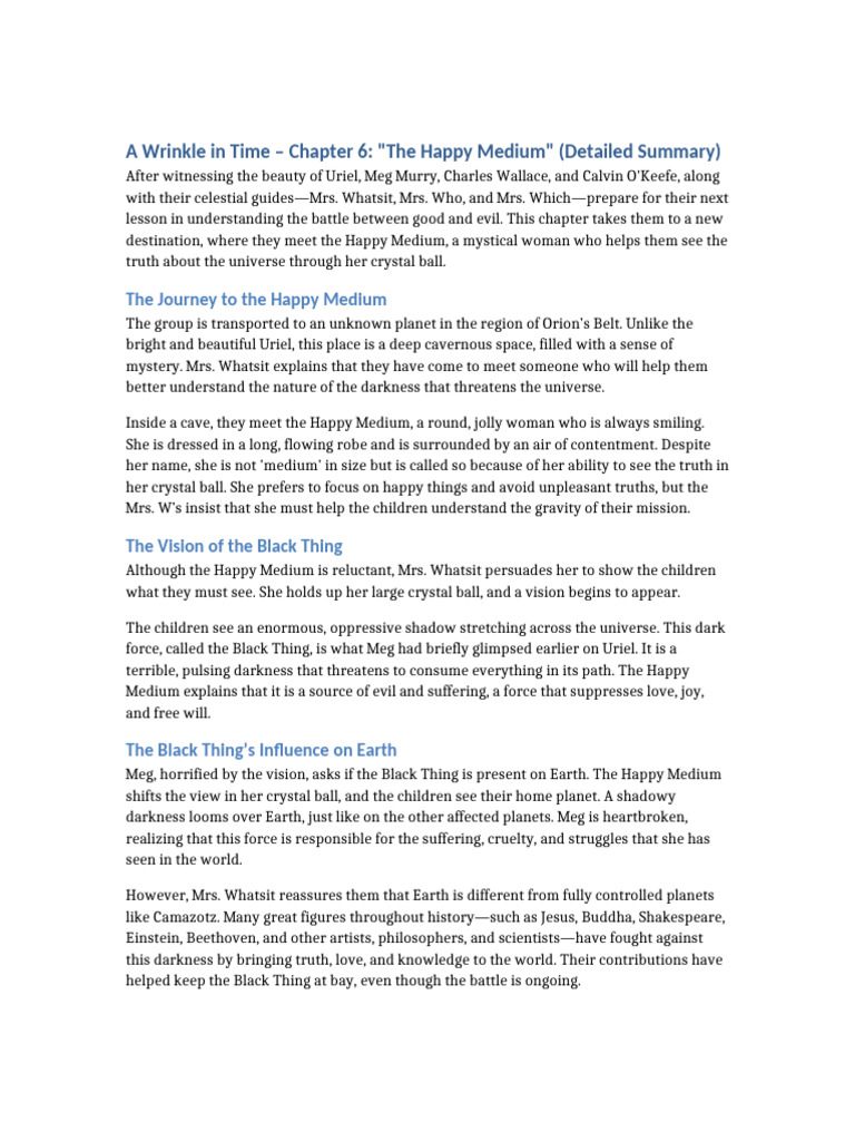 A Wrinkle in Time Chapter 6 Summary | PDF