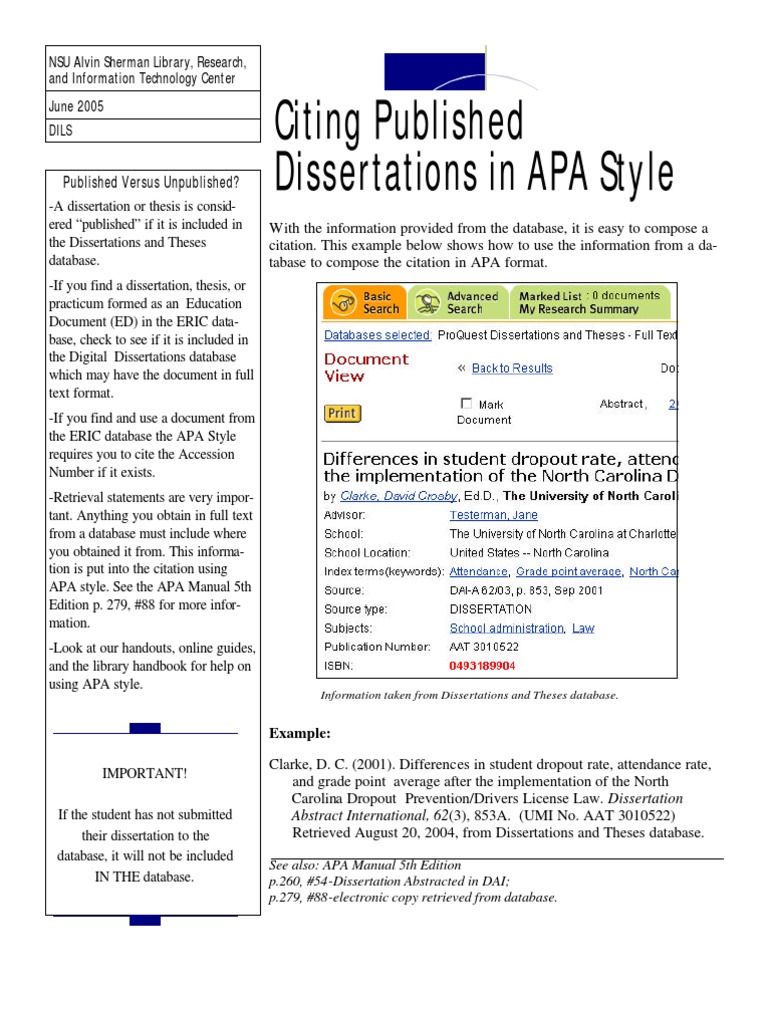 Citing Dissertations in Apa Format | PDF