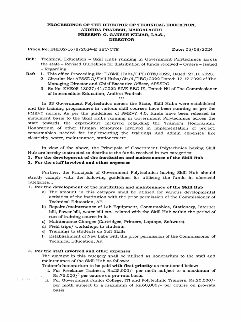 # Revised Guidelines for Distribution of Funds in GPT Skill Hubs issued ...