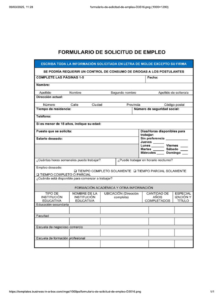 Formulario Solicitud Empleo | PDF