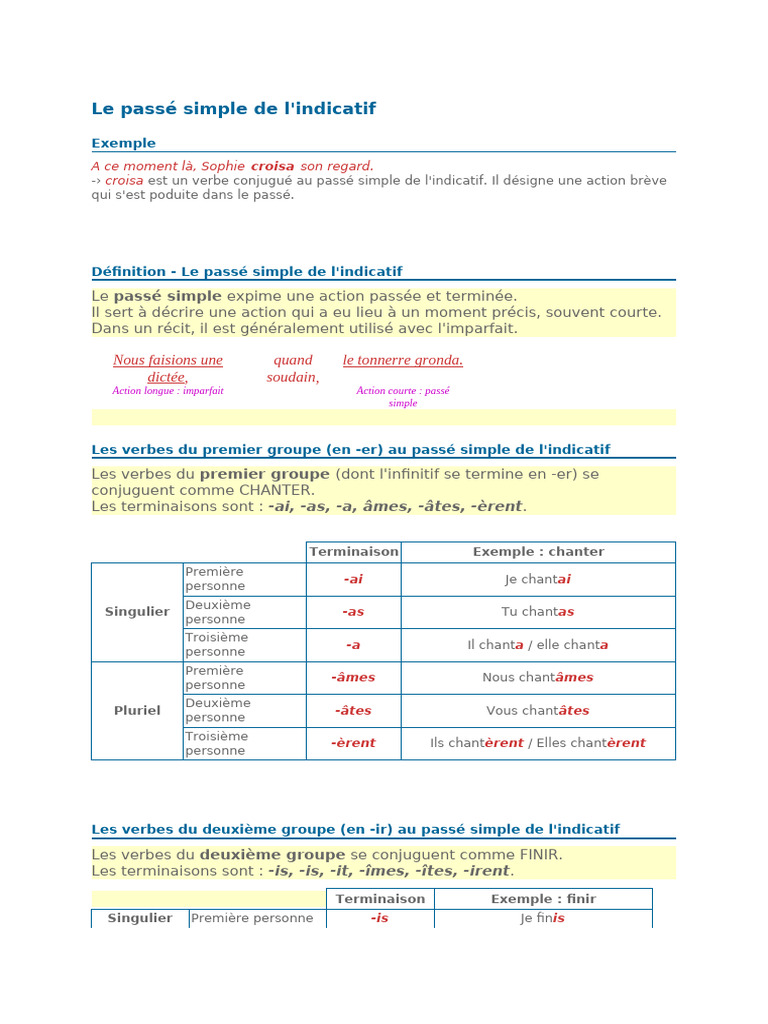 Le passé simple de l'indicatif | PDF | Verbe | Nombre grammatical