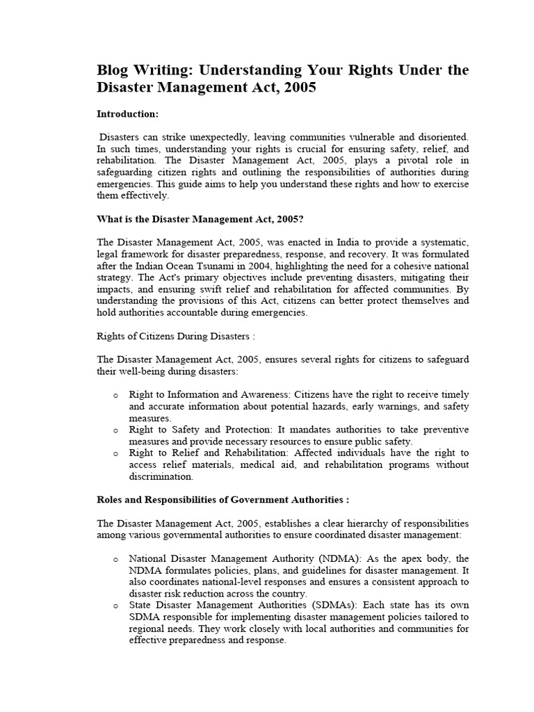 Understanding Your Rights Under the Disaster Management Act ,2005 | PDF ...