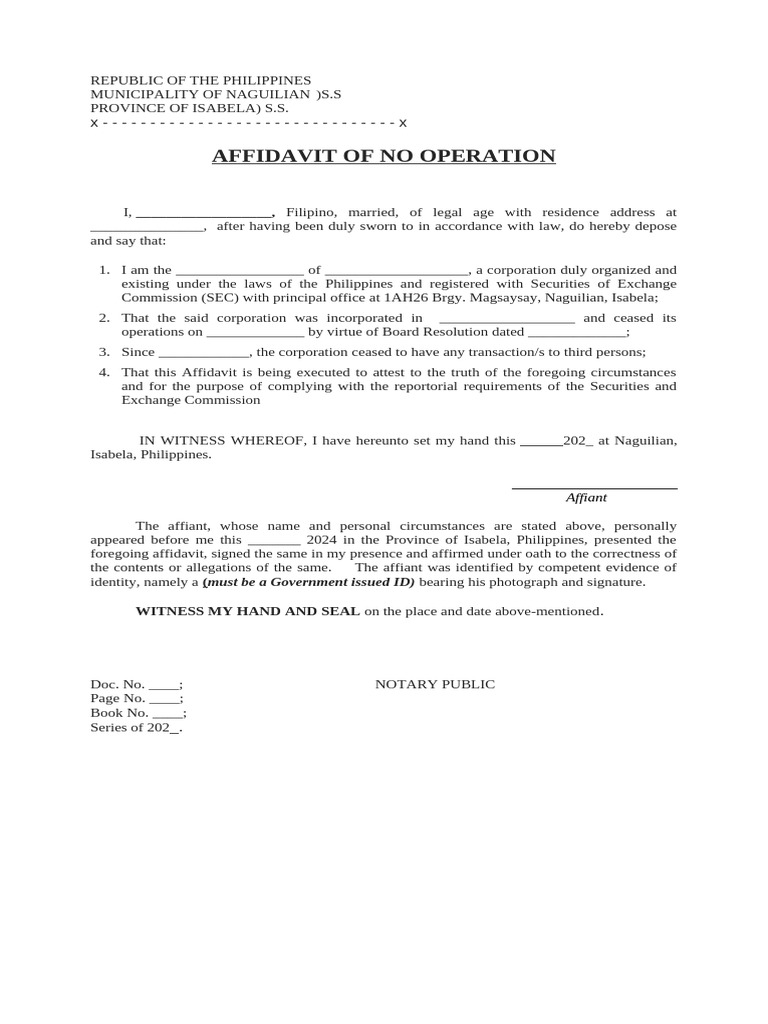 Affidavit of Non-Operations | PDF