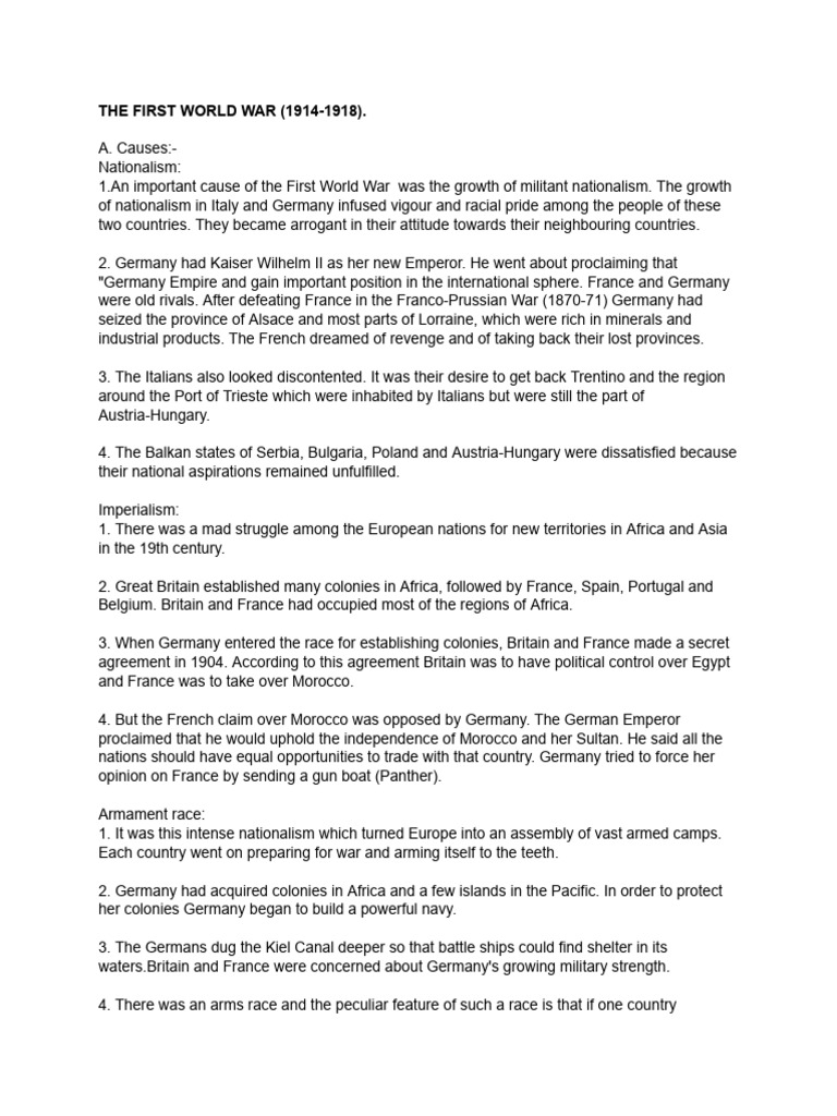 Causes and Consequences of WWI | PDF | German Empire | Treaty Of Versailles