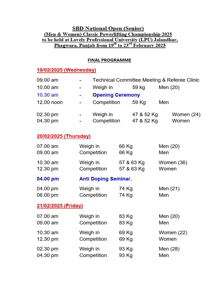 Final Programme SBD Senior Powerlifting | PDF