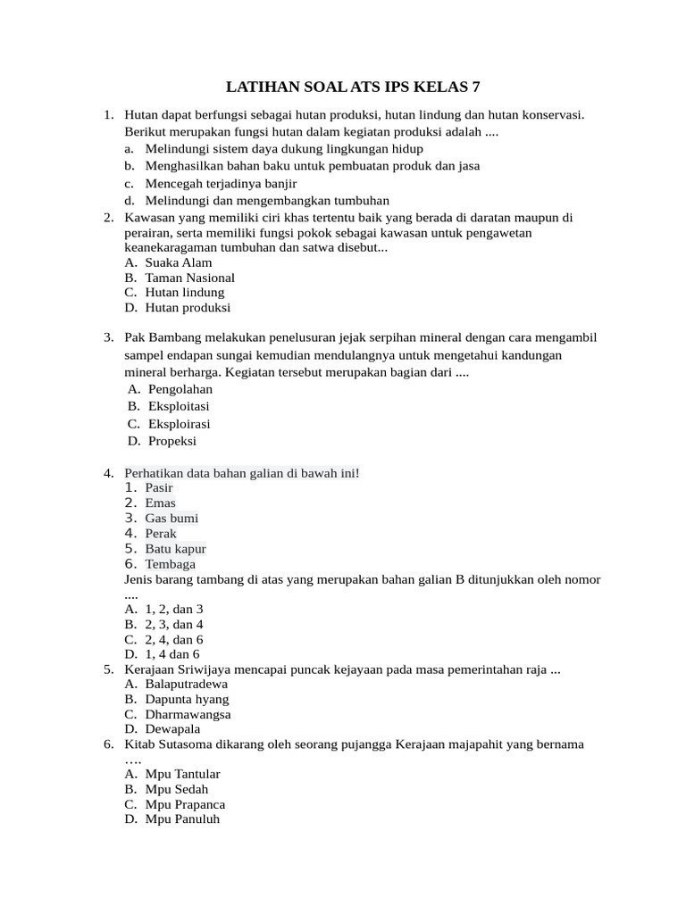 Latihan Soal Ats Ips Kelas 7 | PDF