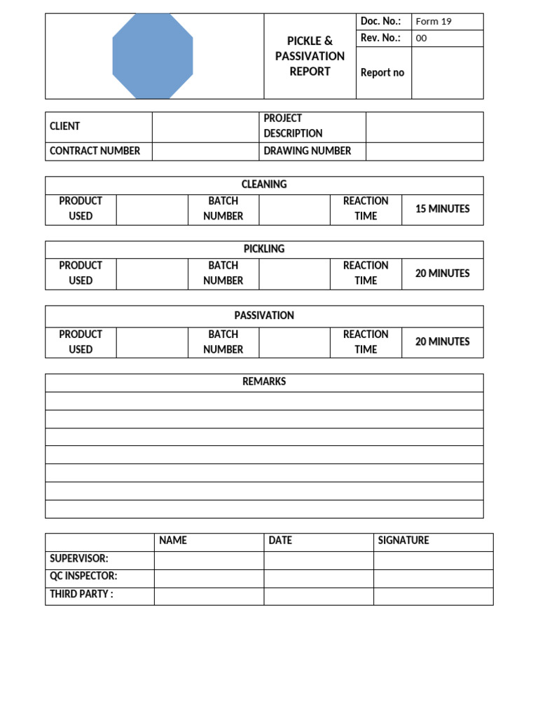 Form 19 Pickle & Passivation Report | PDF