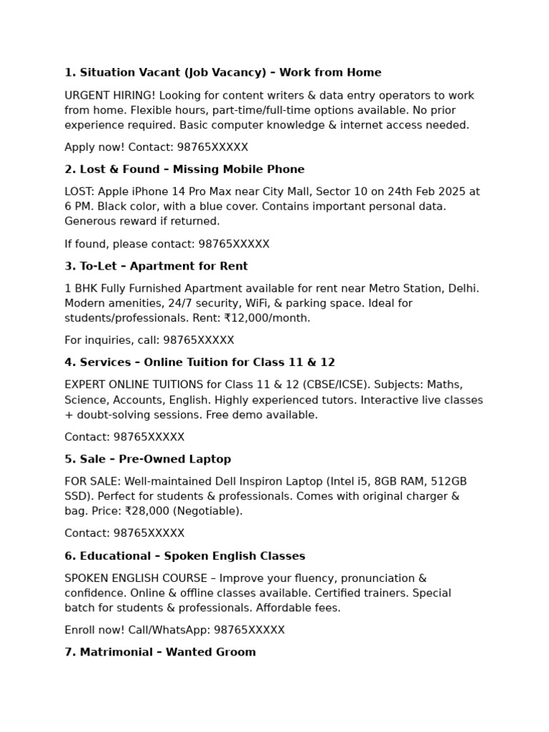 Sample Advertisement | PDF