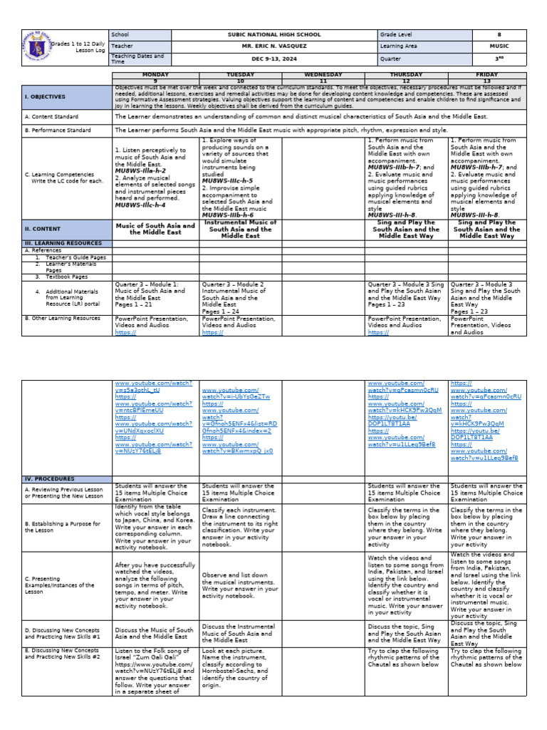1. MUSIC 3RD QUARTER | PDF | Learning | Curriculum