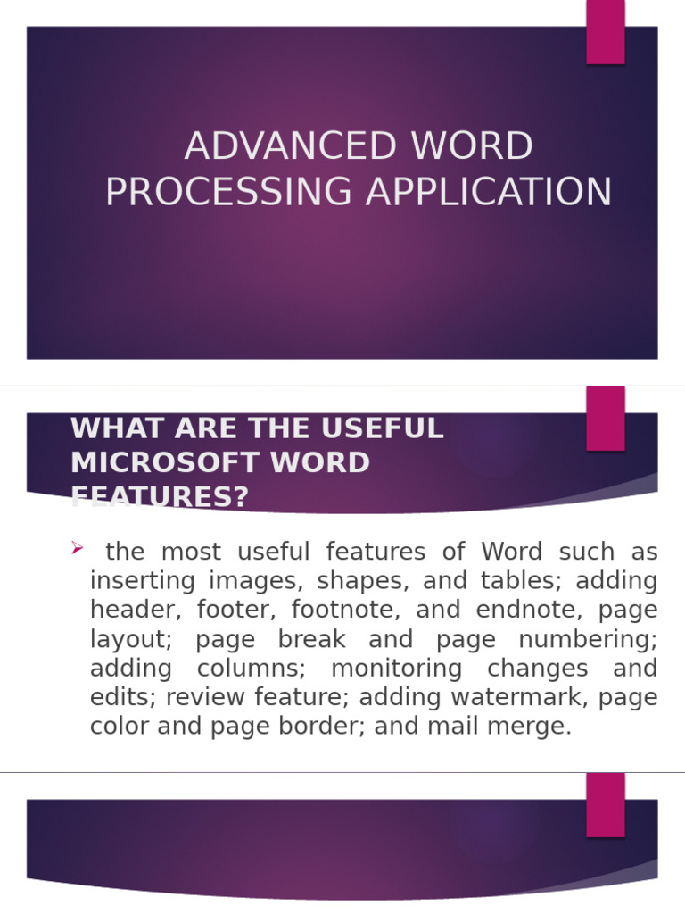 Week 4 Advanced Word Processing Application | PDF | Microsoft Word | Software