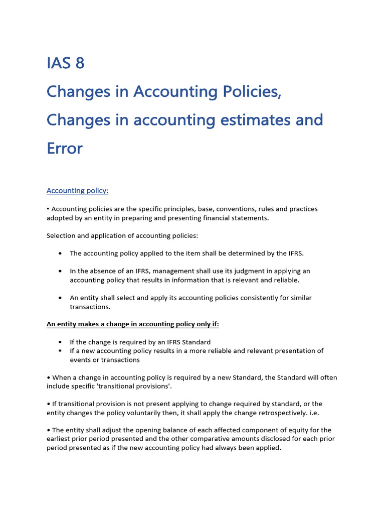 IAS 8 - Changes Estimate, Policy and Errors | PDF | Financial ...