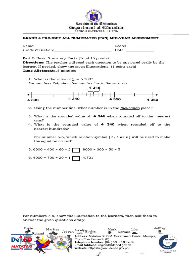 Grade 4 Mid-Year Numeracy Assessment | PDF | Learning | Human Communication