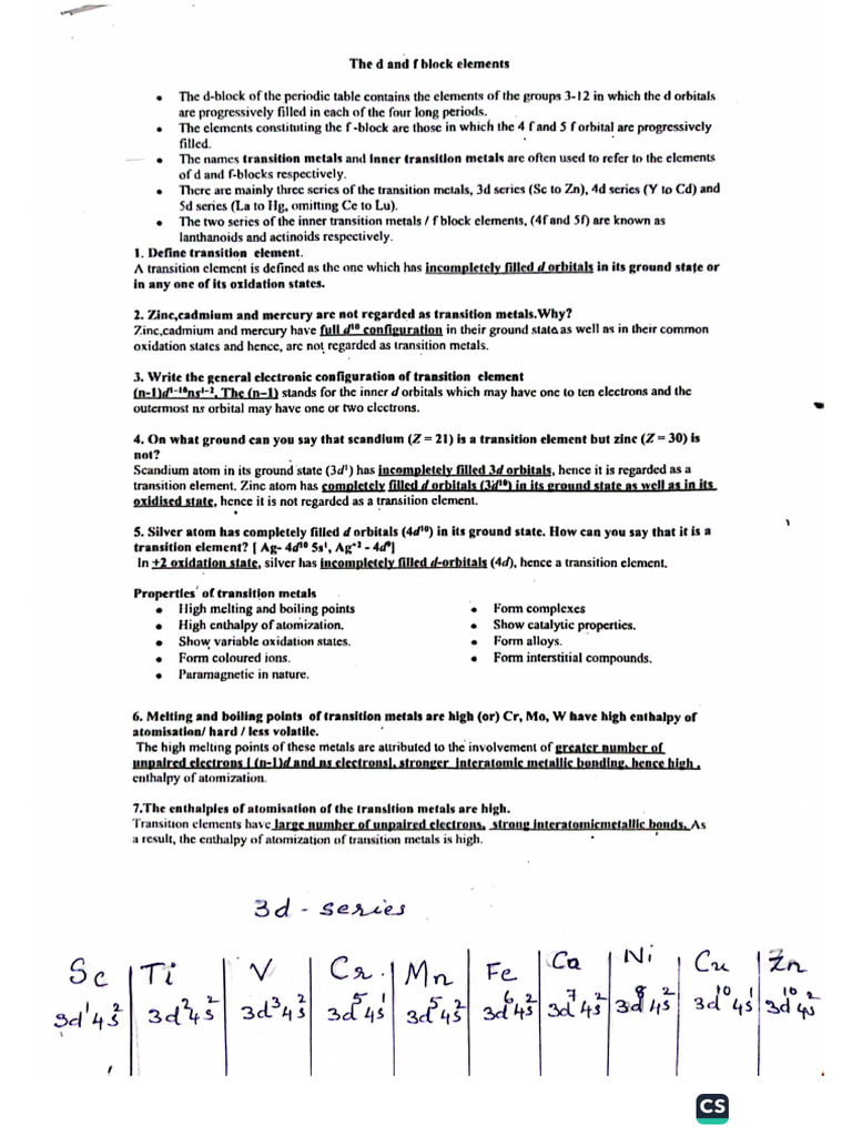 d & f block elements-Rdsf sdfgasoning questions (1) | PDF
