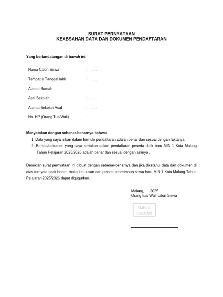 Surat Keabsahan Data | PDF